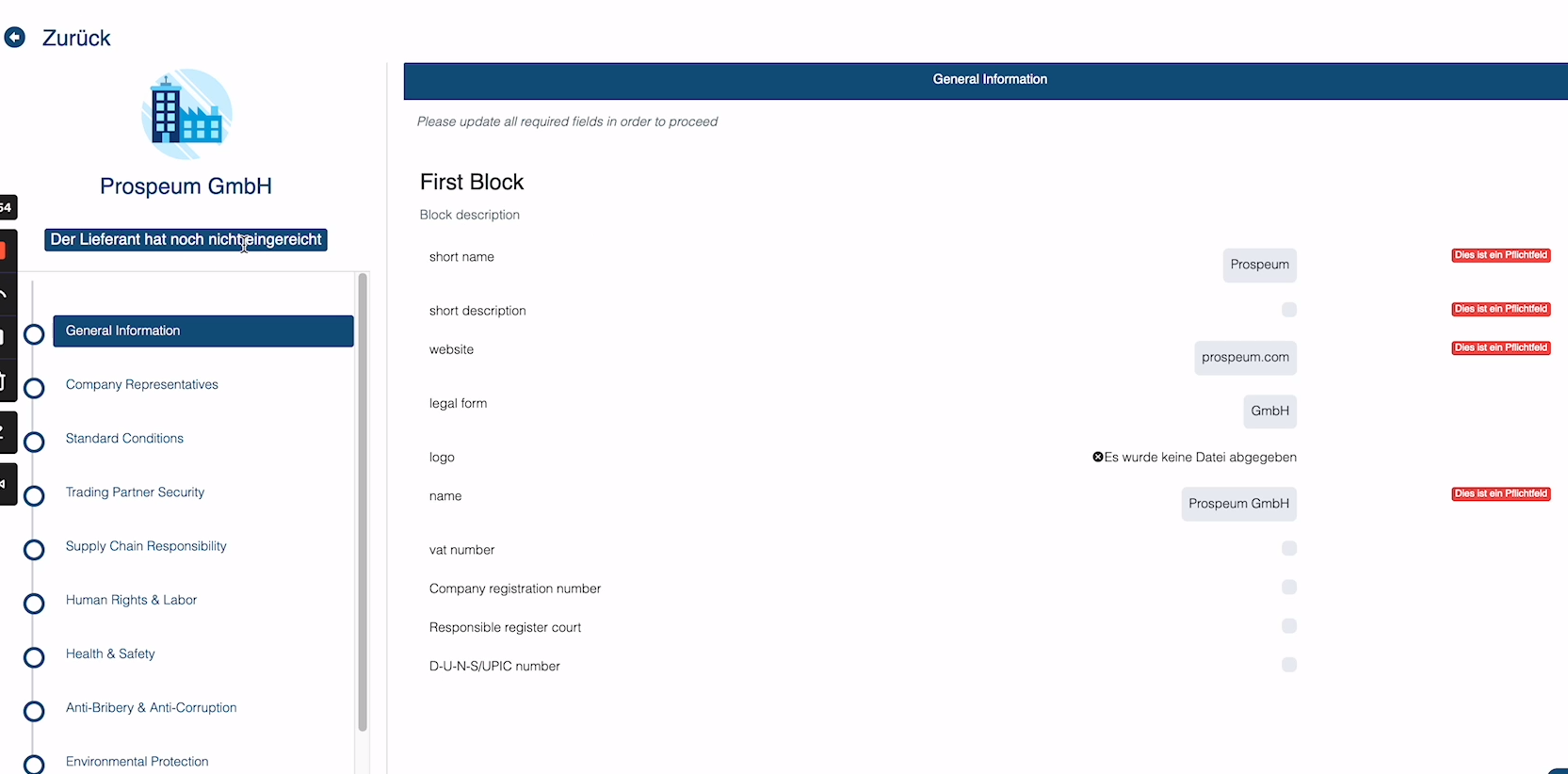 Invite a new supplier for onboarding. – Support English
